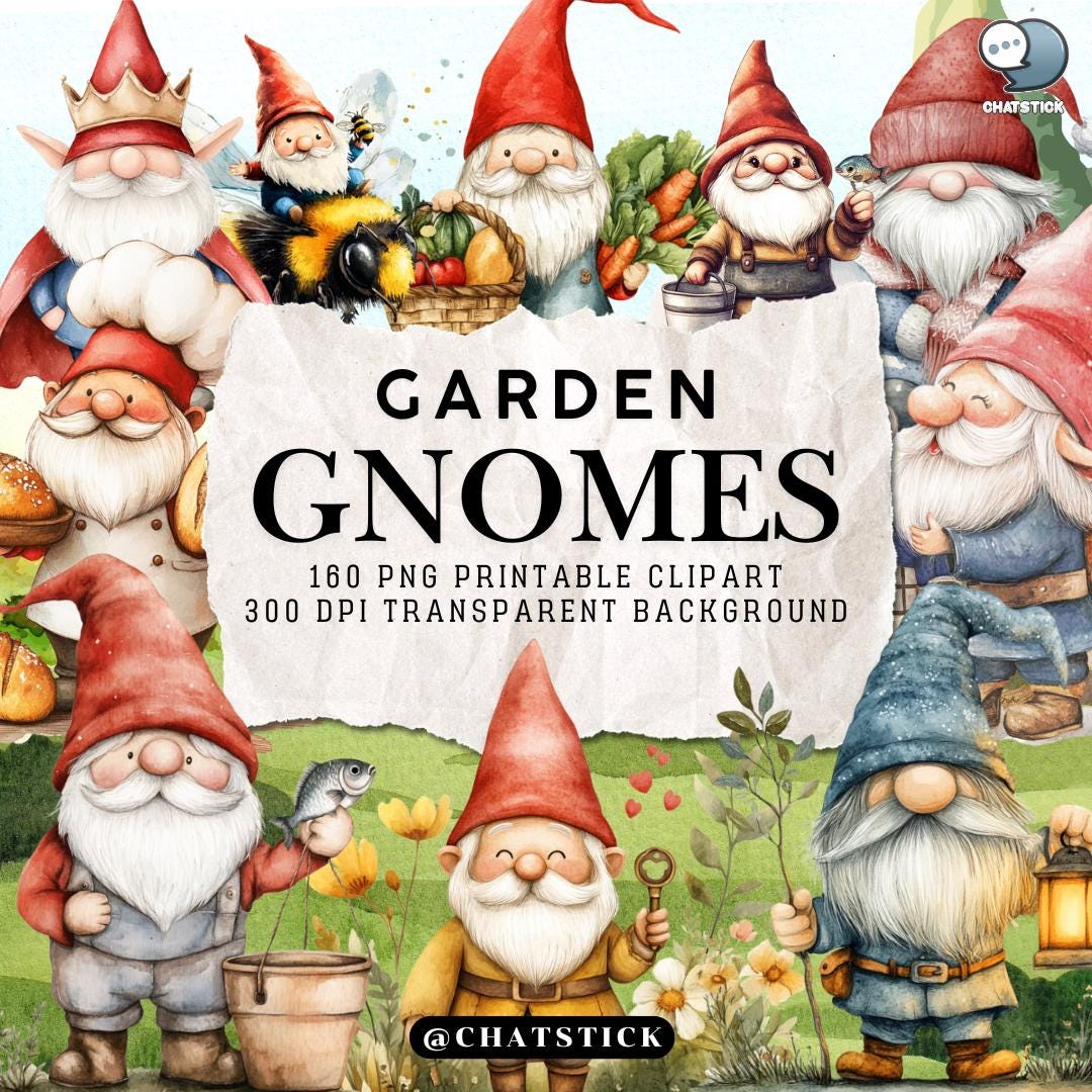 160 Garden Gnomes Clipart Bundle | Whimsical Gnome PNG Images | Cute ...