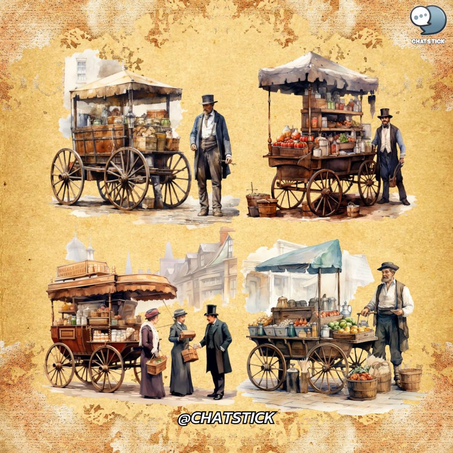 Victorian Street Vendors Clipart Pack - 160 PNG Printable Digital ...