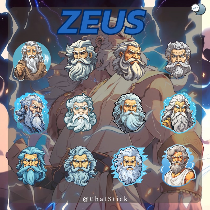 Zeus Sticker Greek Mythology Pack: 80 Digital Clipart Lightning God PNG ...