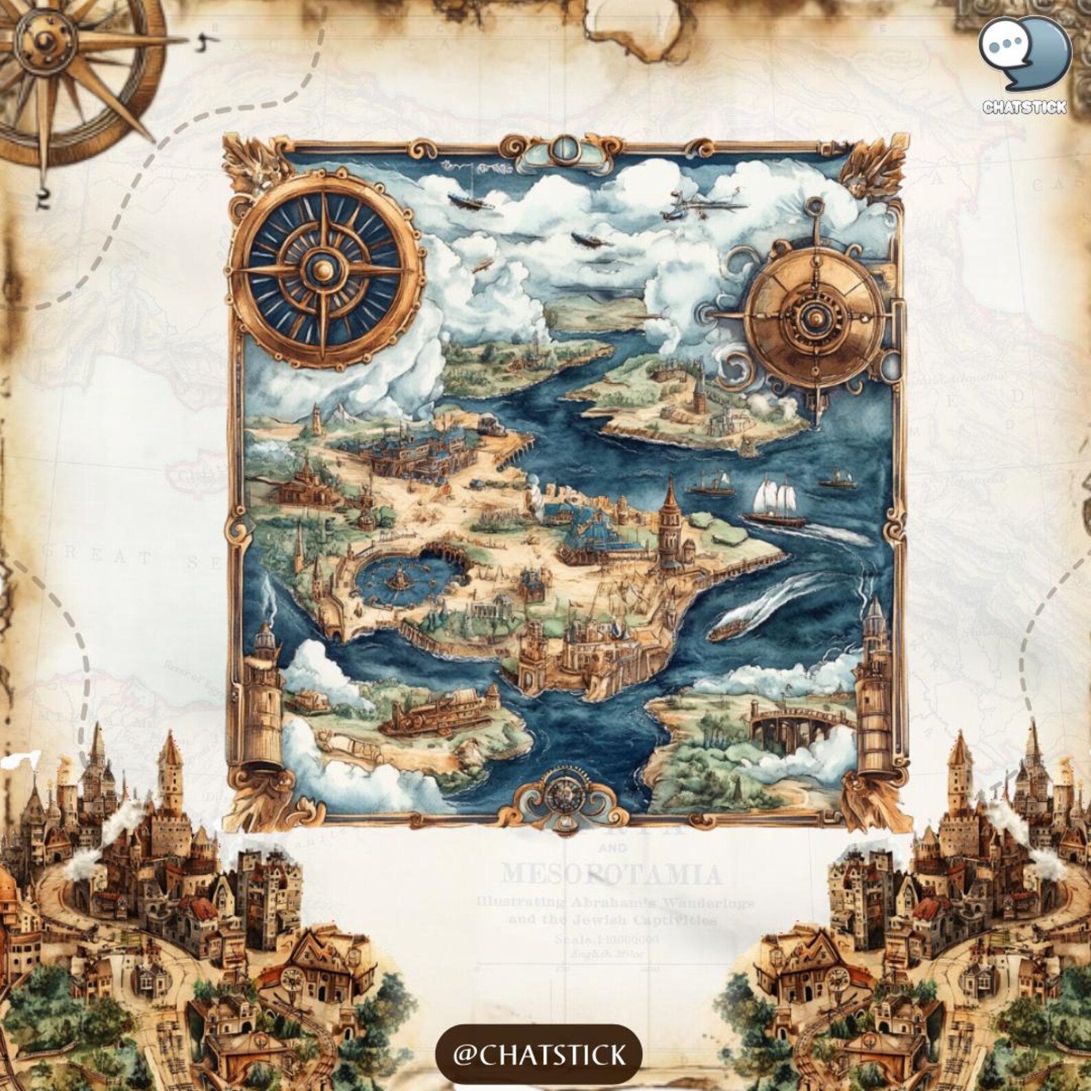 Steampunk Adventure Maps Clipart Bundle - 160 PNG Victorian Steampunk ...