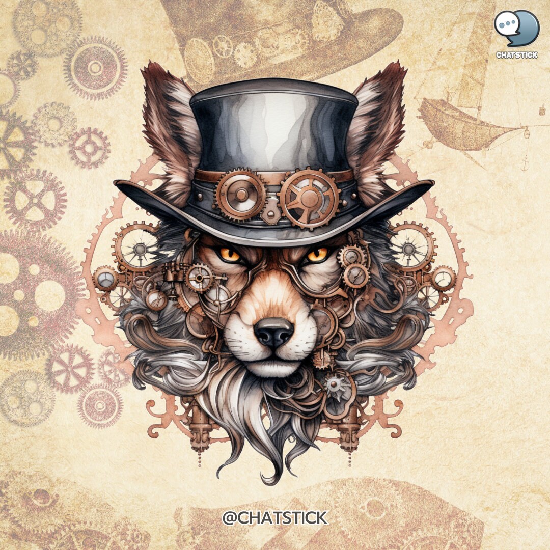 Steampunk Wolves Digital Clipart Pack - 180 Watercolor Wolf Pngs ...