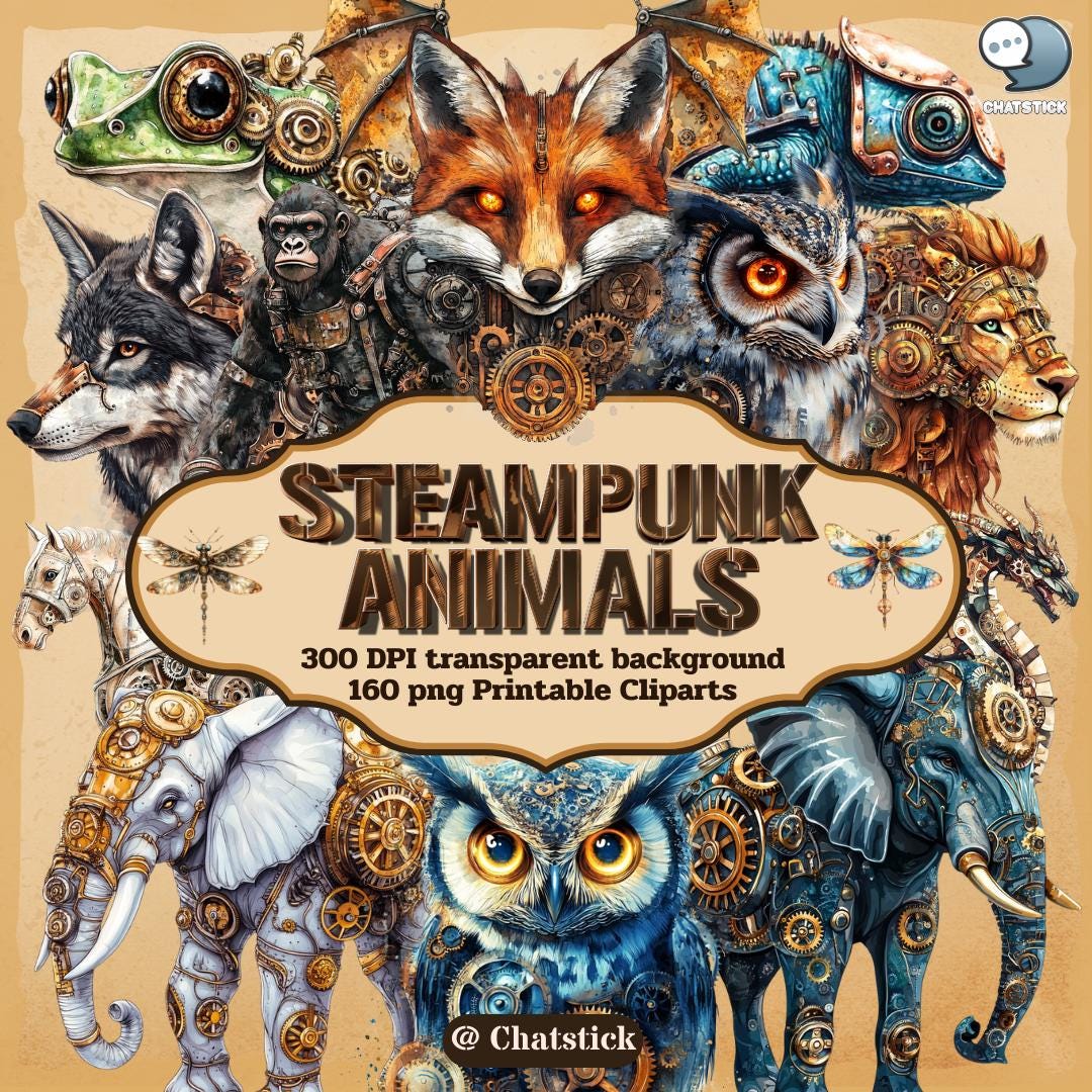 Steampunk Animals Digital Clipart Collection – 160 Mechanical Designs ...