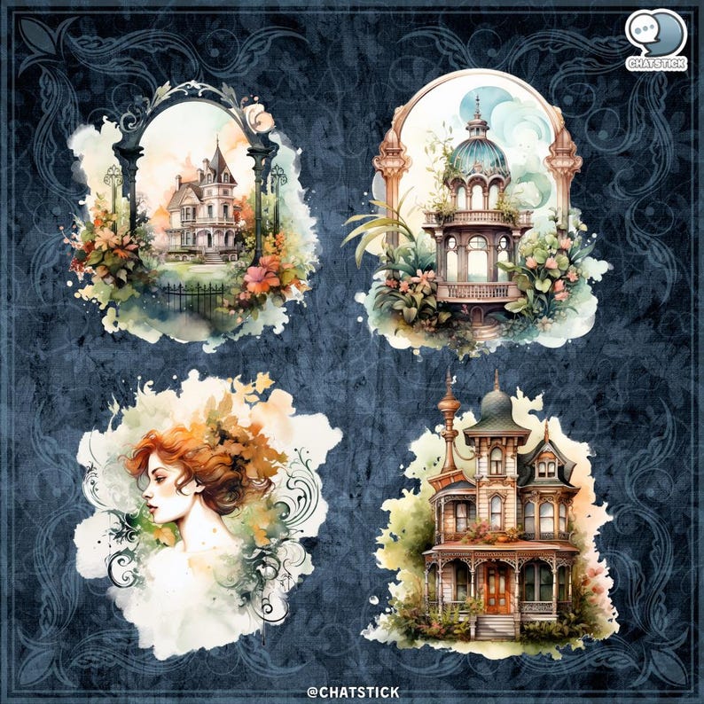 Victorian Vignettes: 180 PNG Cliparts of Small, Detailed Scenes of ...