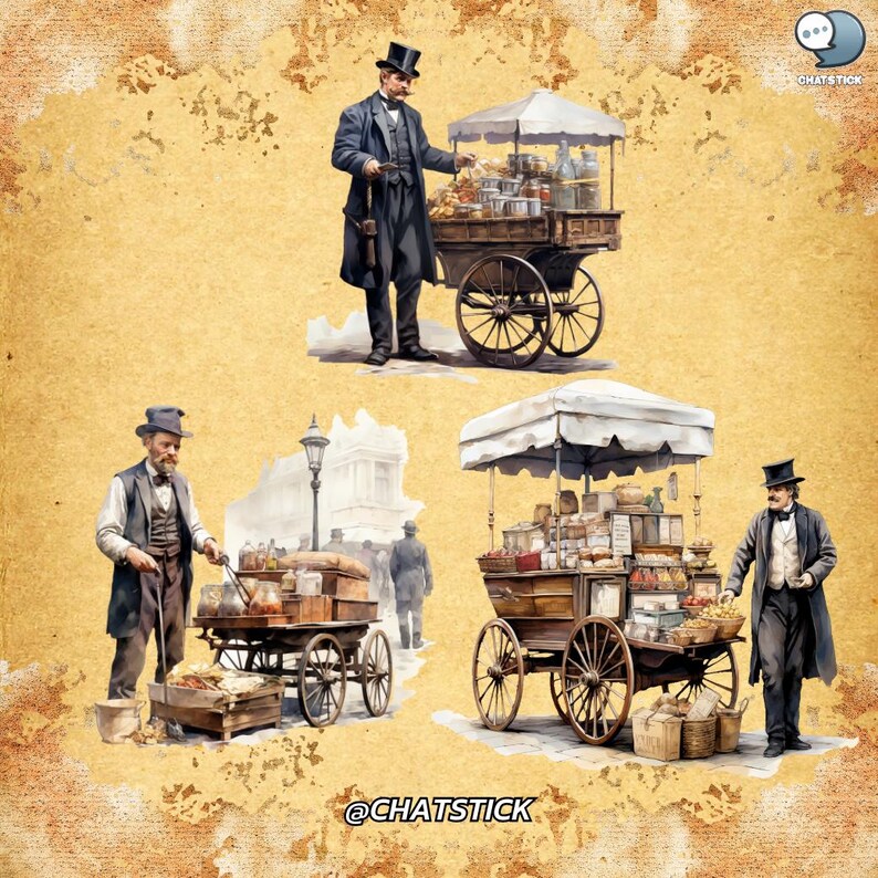 Victorian Street Vendors Clipart Pack - 160 PNG Printable Digital ...