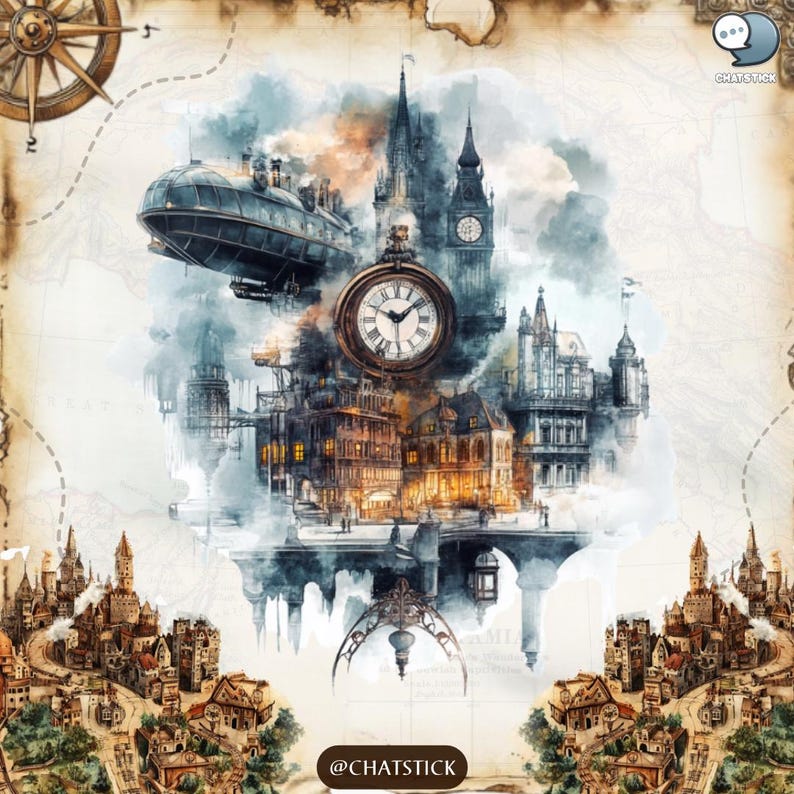 Steampunk Adventure Maps Clipart Bundle - 160 PNG Victorian Steampunk ...