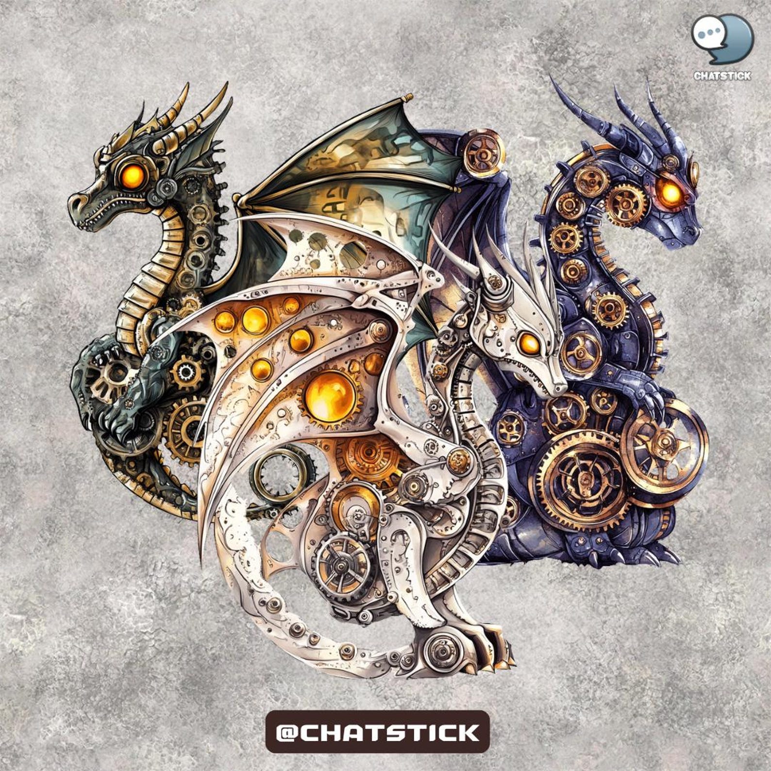 Steampunk Dragon Cliparts - 160 Intricate Mechanical Dragons With Steam ...