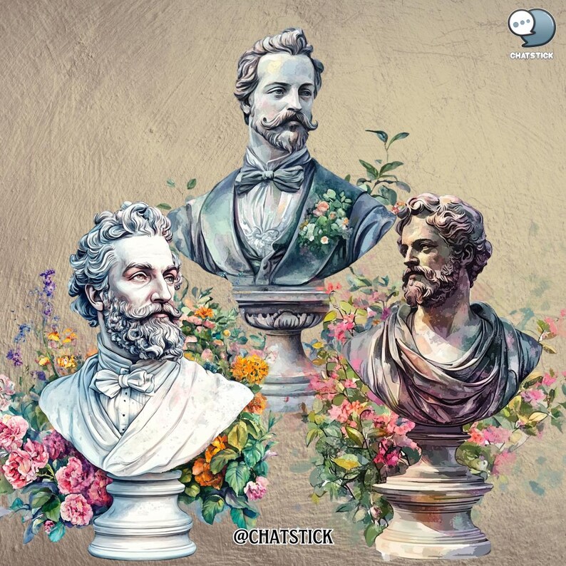 Victorian Garden Statues Clipart - 160 PNG Watercolor Antique Statues ...