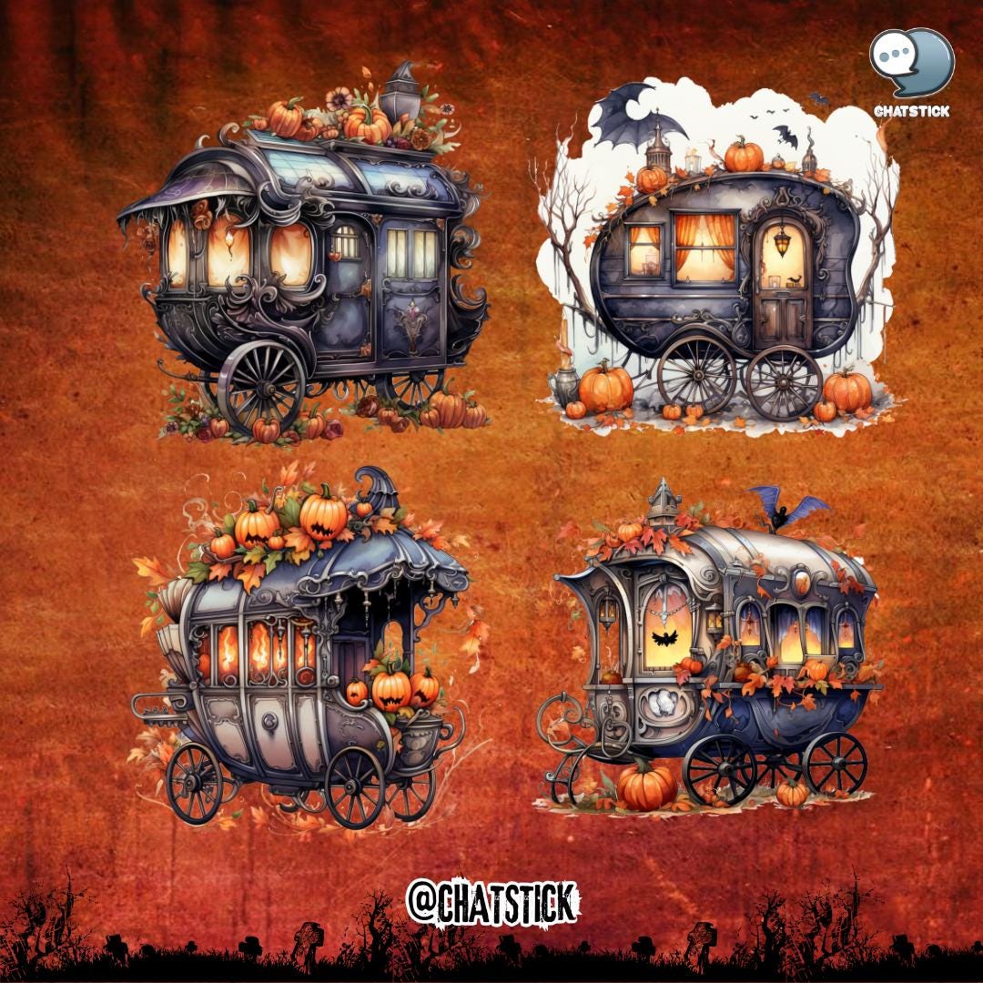 80 Halloween Caravan Digital Clipart Pack – 80 Spooky Printable Pngs ...