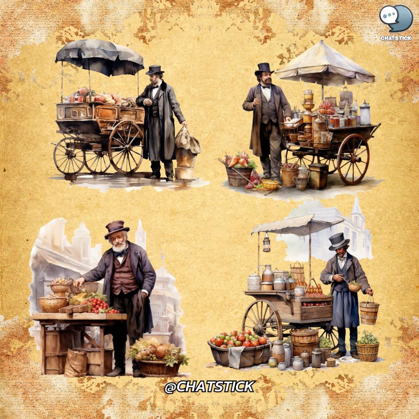 Victorian Street Vendors Clipart Pack - 160 PNG Printable Digital ...