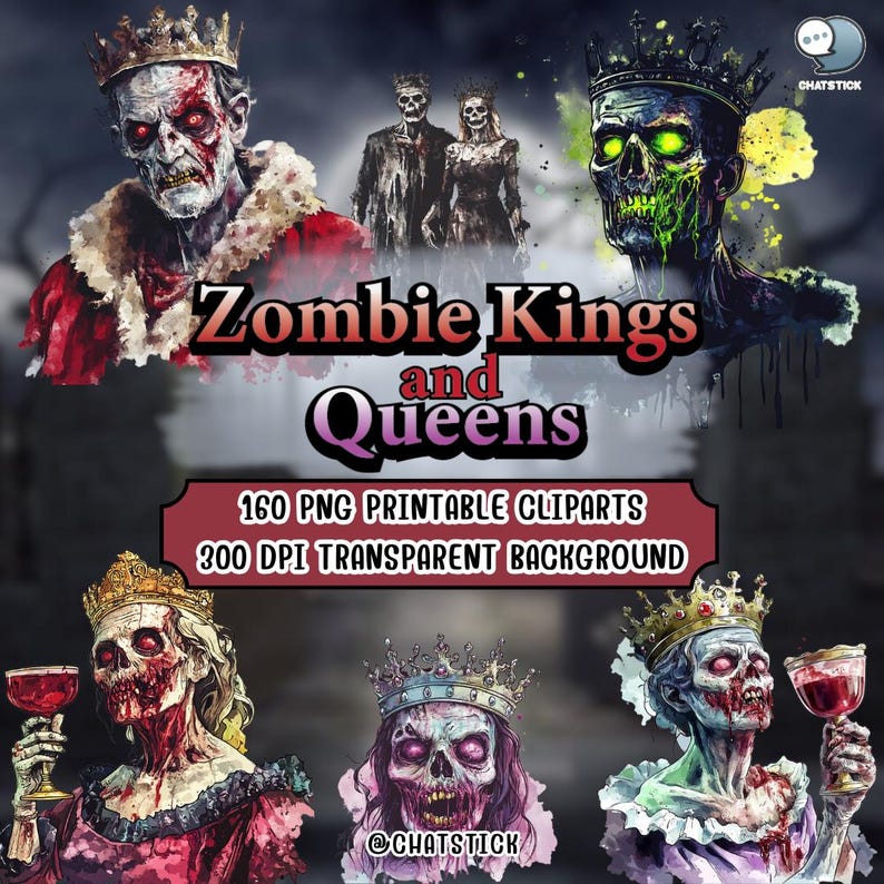 Zombie Kings and Queens Clipart Bundle | 160 Pngs | Royal Zombies With ...