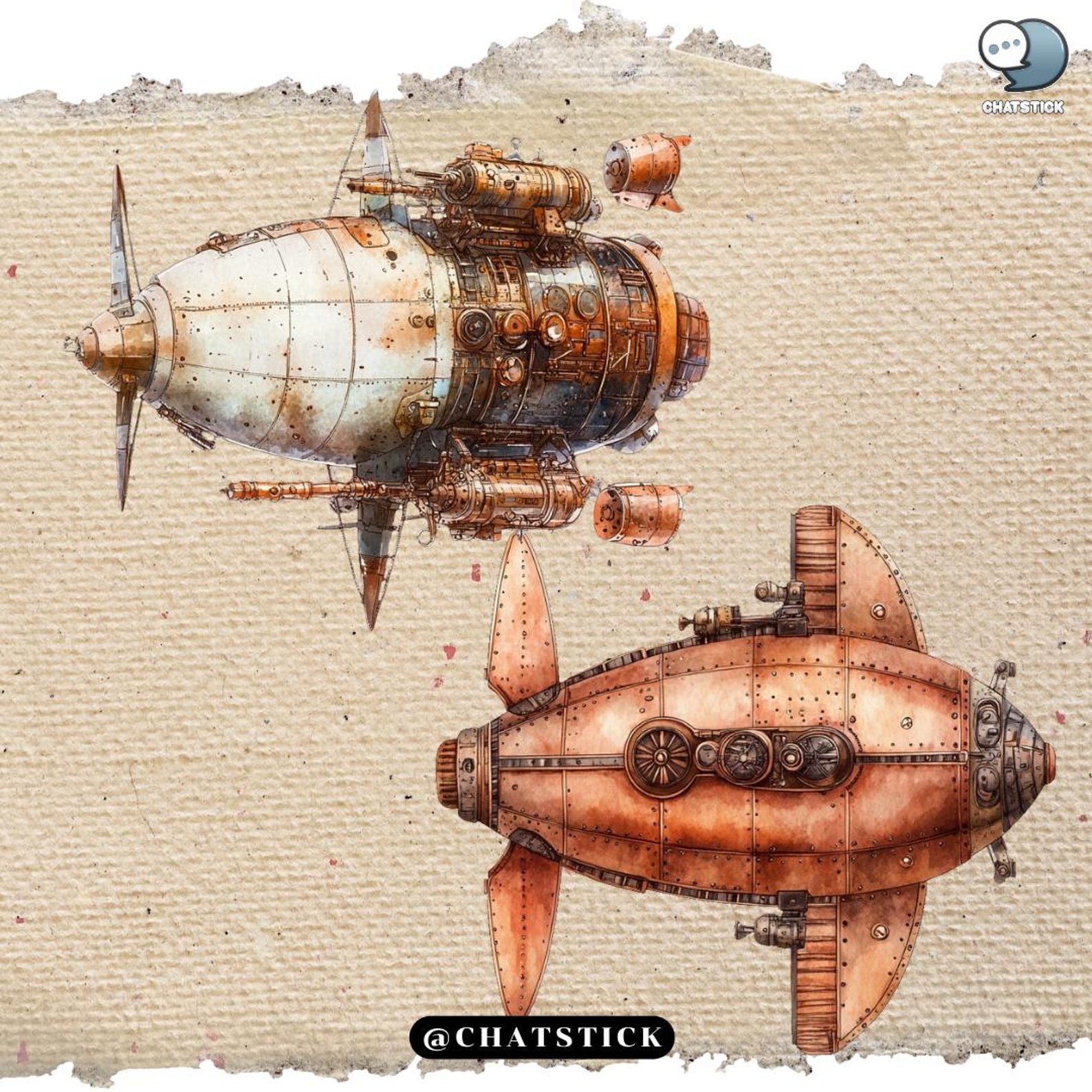 Steampunk Blimps Clipart - 160 Vintage Airships PNG, Retro Flying ...