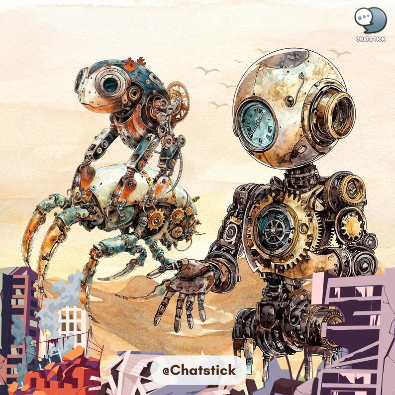 Steampunk Robots Clipart - 160 Victorian Mechanical Robots PNG, Gears ...