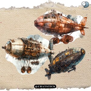 Steampunk Blimps Clipart - 160 Vintage Airships PNG, Retro Flying ...