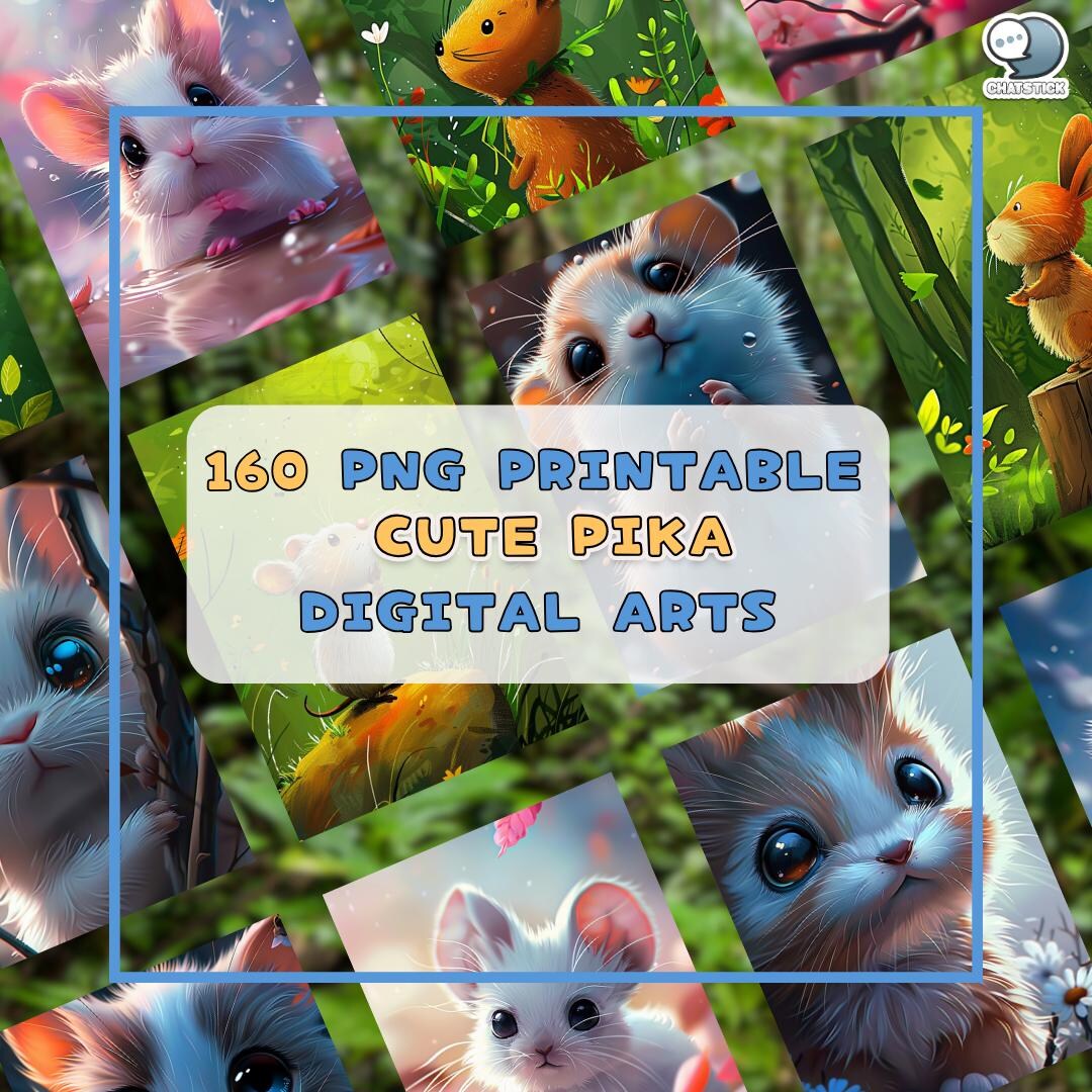 Cute Pika Digital Art Posters Mega Pack - 160 PNG Prints, Creative Wall ...