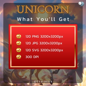 Unicorn Digital Stickers Mega Pack – 120 Clipart PNG, JPG, SVG, 3200px ...