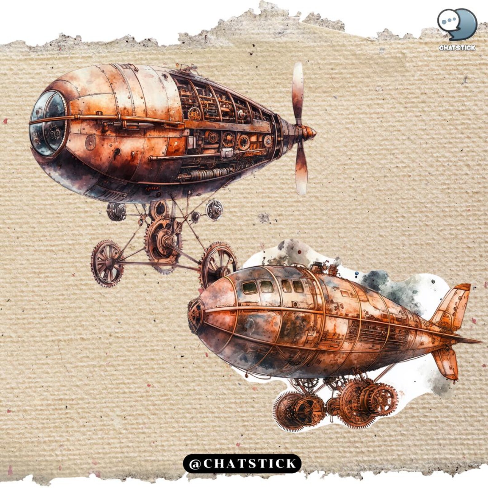 Steampunk Blimps Clipart - 160 Vintage Airships PNG, Retro Flying ...