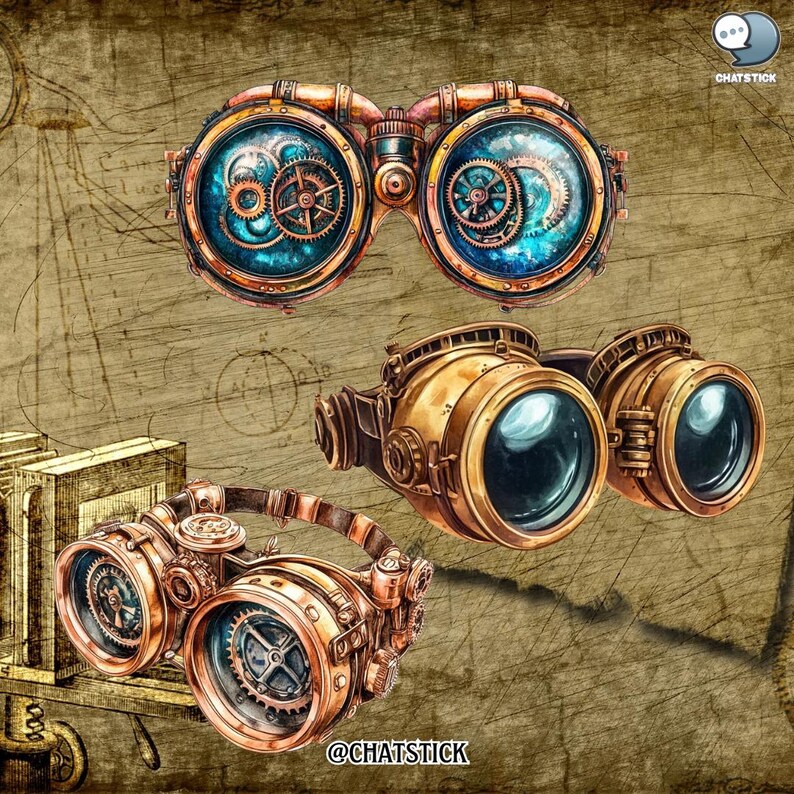 Steampunk Goggles Clipart Bundle - 160 PNG Vintage Cyberpunk Brass ...