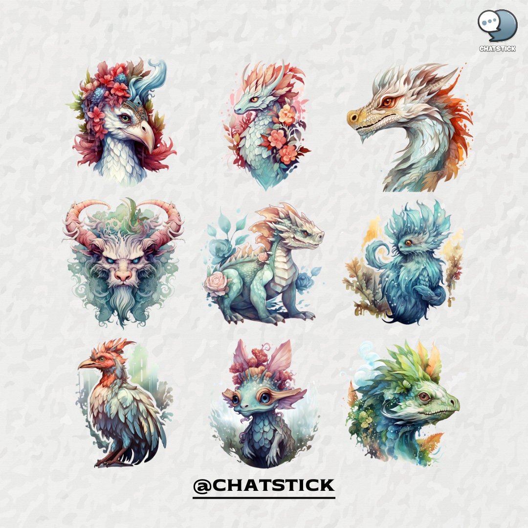 Victorian Mythology Creatures Mega Pack - 180 Watercolor Cliparts, High ...