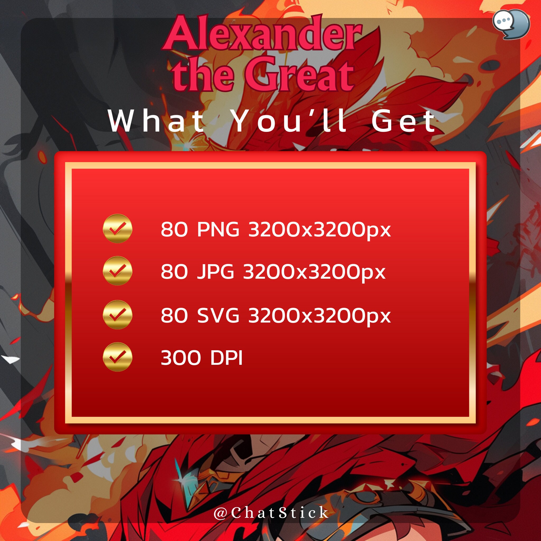 Alexander the Great Stickers: 80 Digital Clipart Pack in PNG, JPG, SVG ...