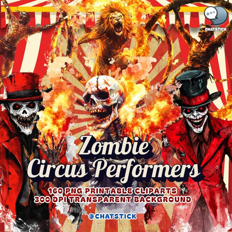 Zombie Circus Performers Clipart - 160 PNG Halloween Zombie Clowns ...