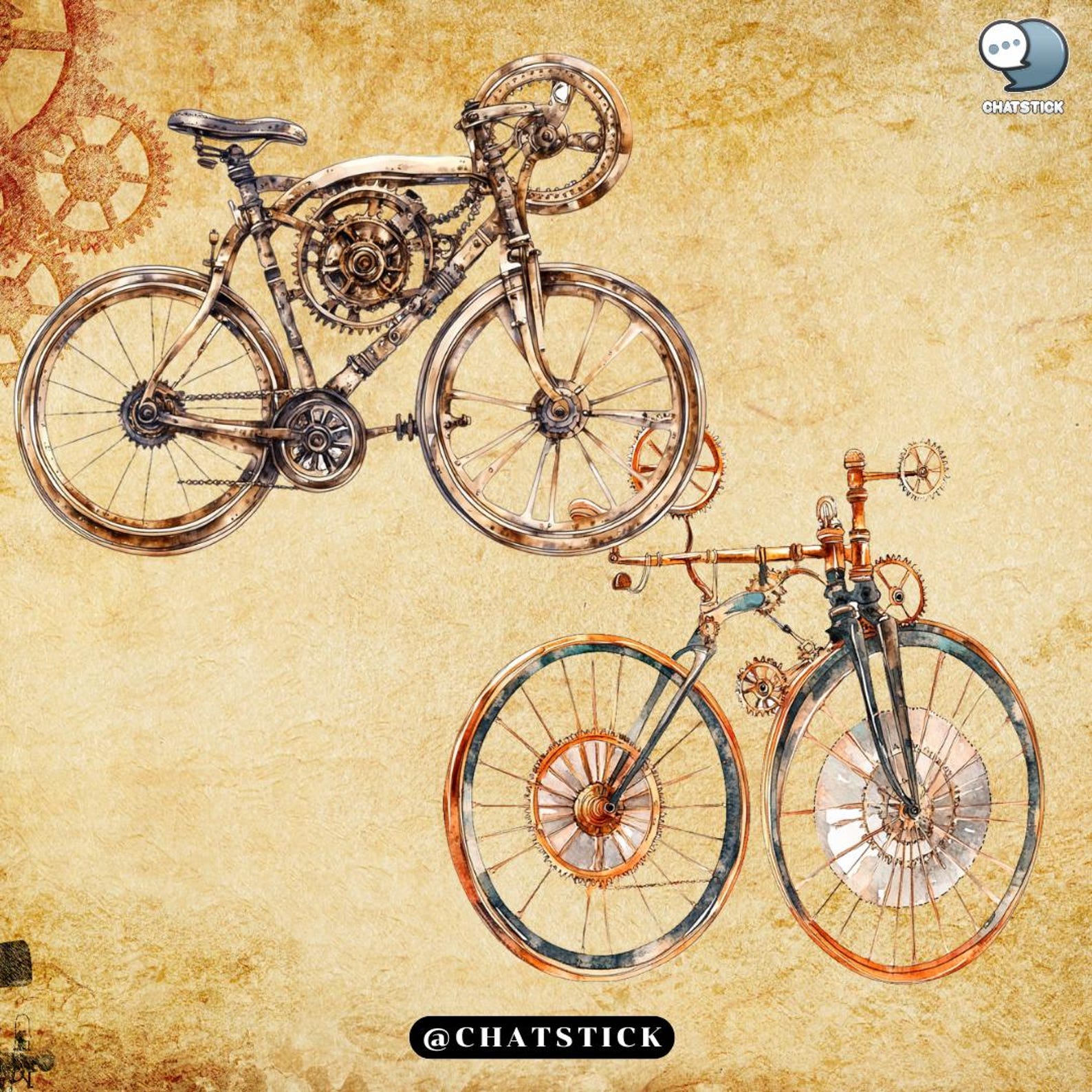 Steampunk Bicycles Digital Cliparts | 160 Victorian-style Gears ...