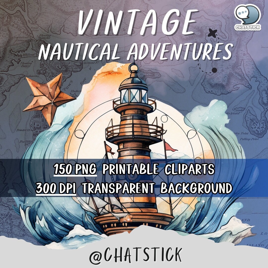 Victorian Vintage Nautical Adventures: 150 Watercolor Clipart Mega Pack ...