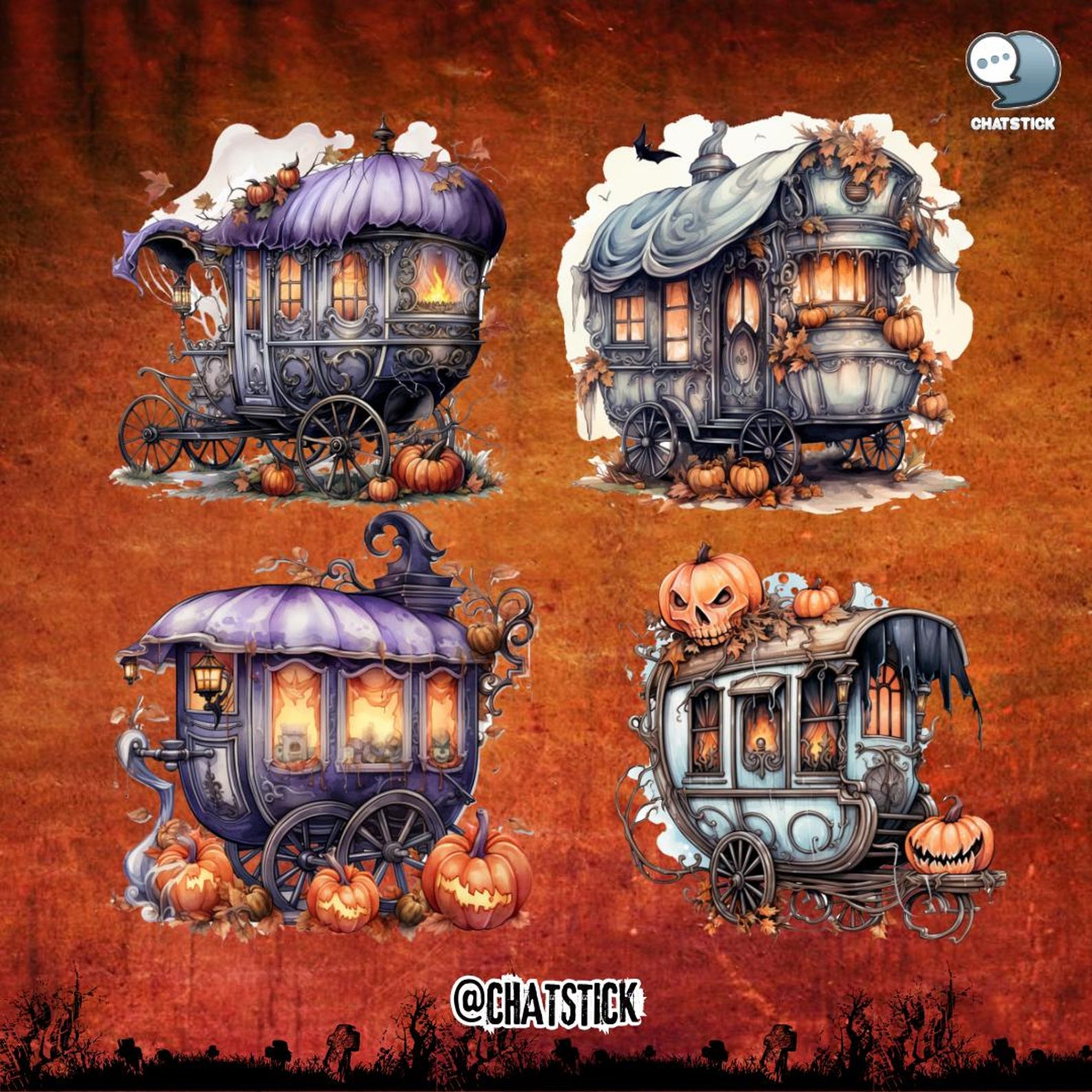 80 Halloween Caravan Digital Clipart Pack – 80 Spooky Printable Pngs ...