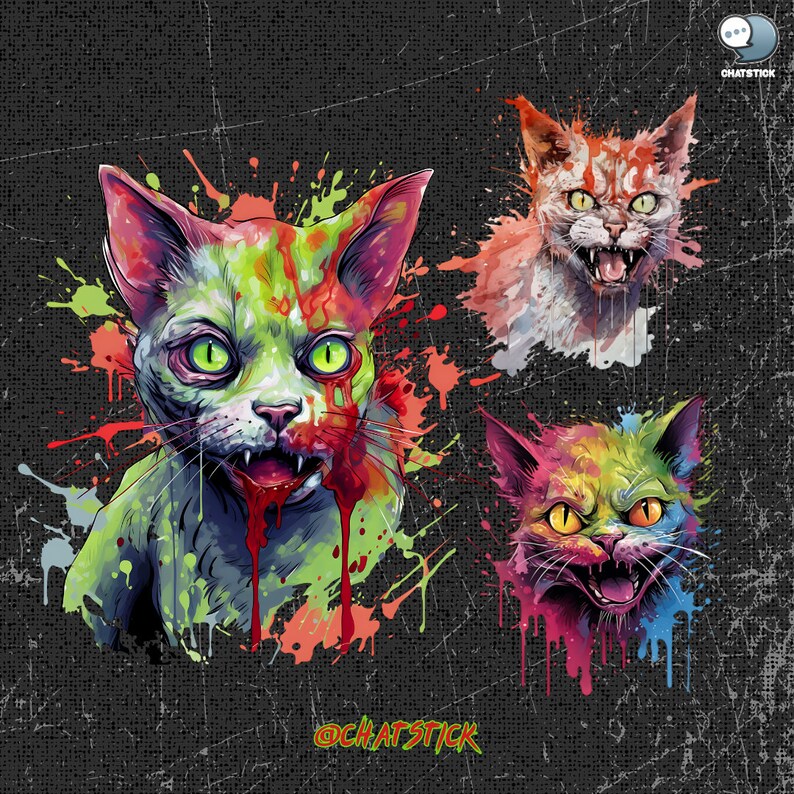 Cat Zombies Watercolor Clipart Mega Pack - 180 PNG ,cats Horror Images ...