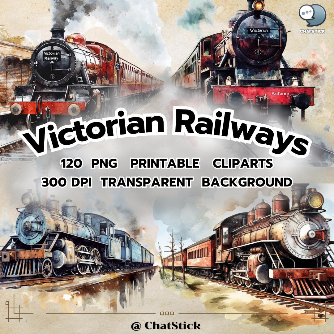 Victorian Railways Clipart Pack - 120 Printable Pngs | Vintage Train ...