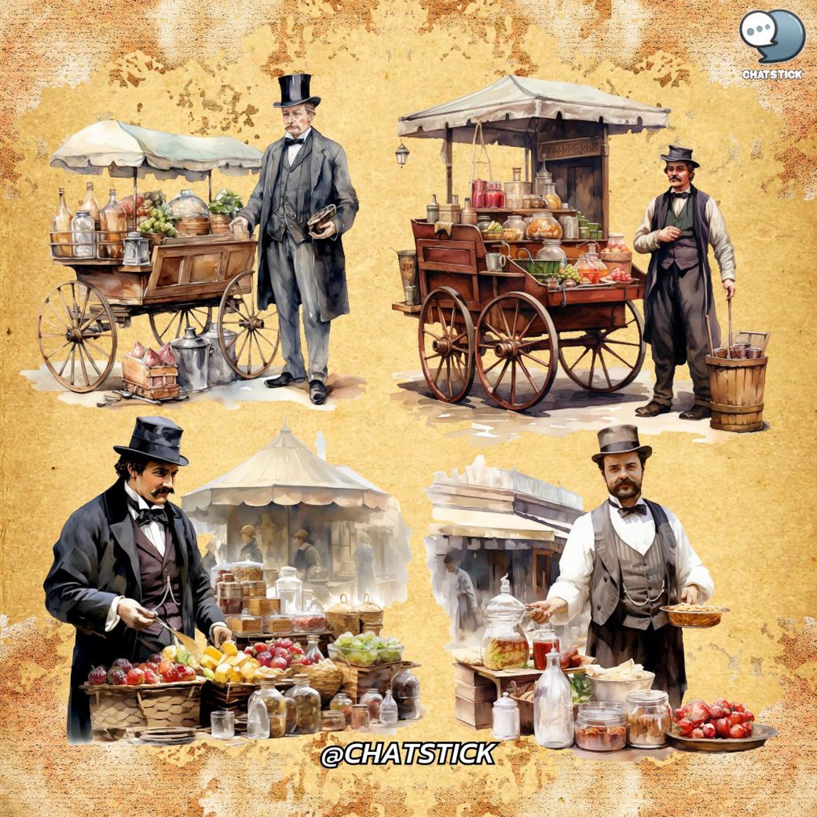 Victorian Street Vendors Clipart Pack - 160 PNG Printable Digital ...