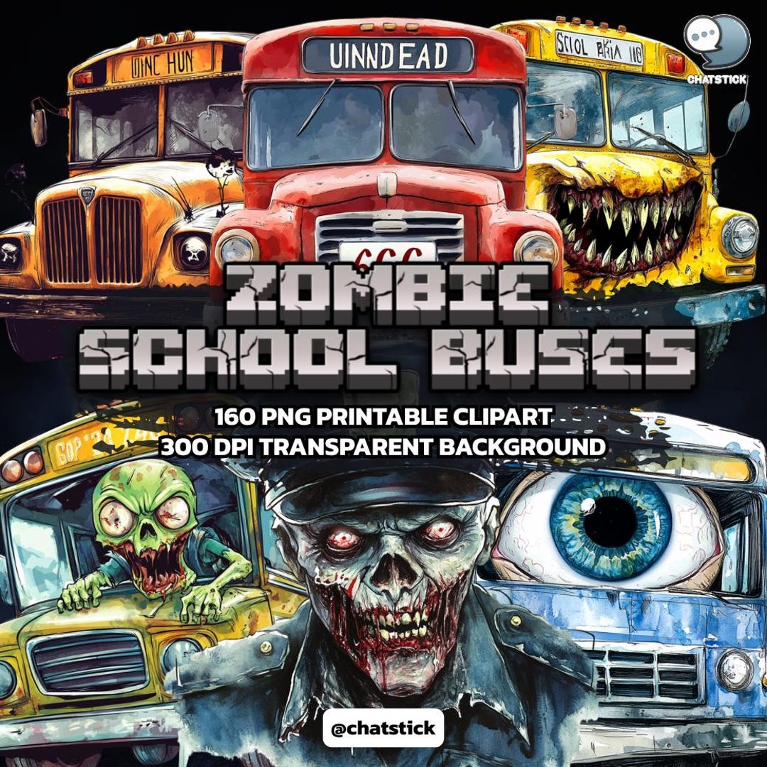 Zombie School Bus Cliparts Bundle | 160 Creepy Kids & Undead Drivers ...