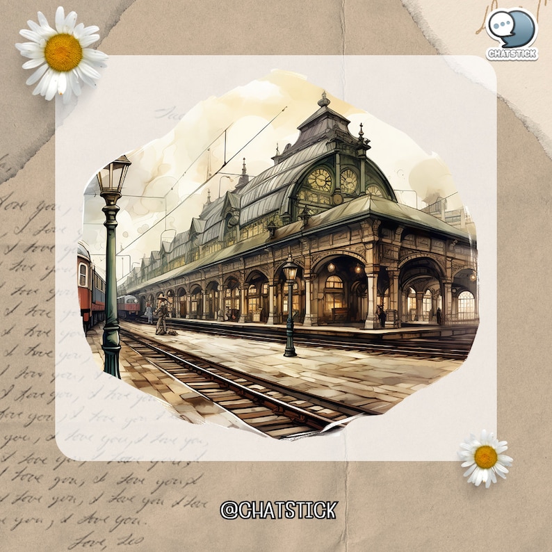 Vintage Train Stations Watercolor Clipart Mega Pack 120 PNG Prints ...