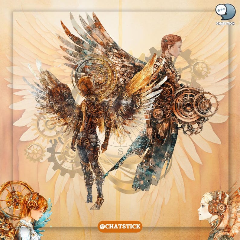 Steampunk Angel Cliparts - Fantasy Mechanical Winged Angels - 160 High ...