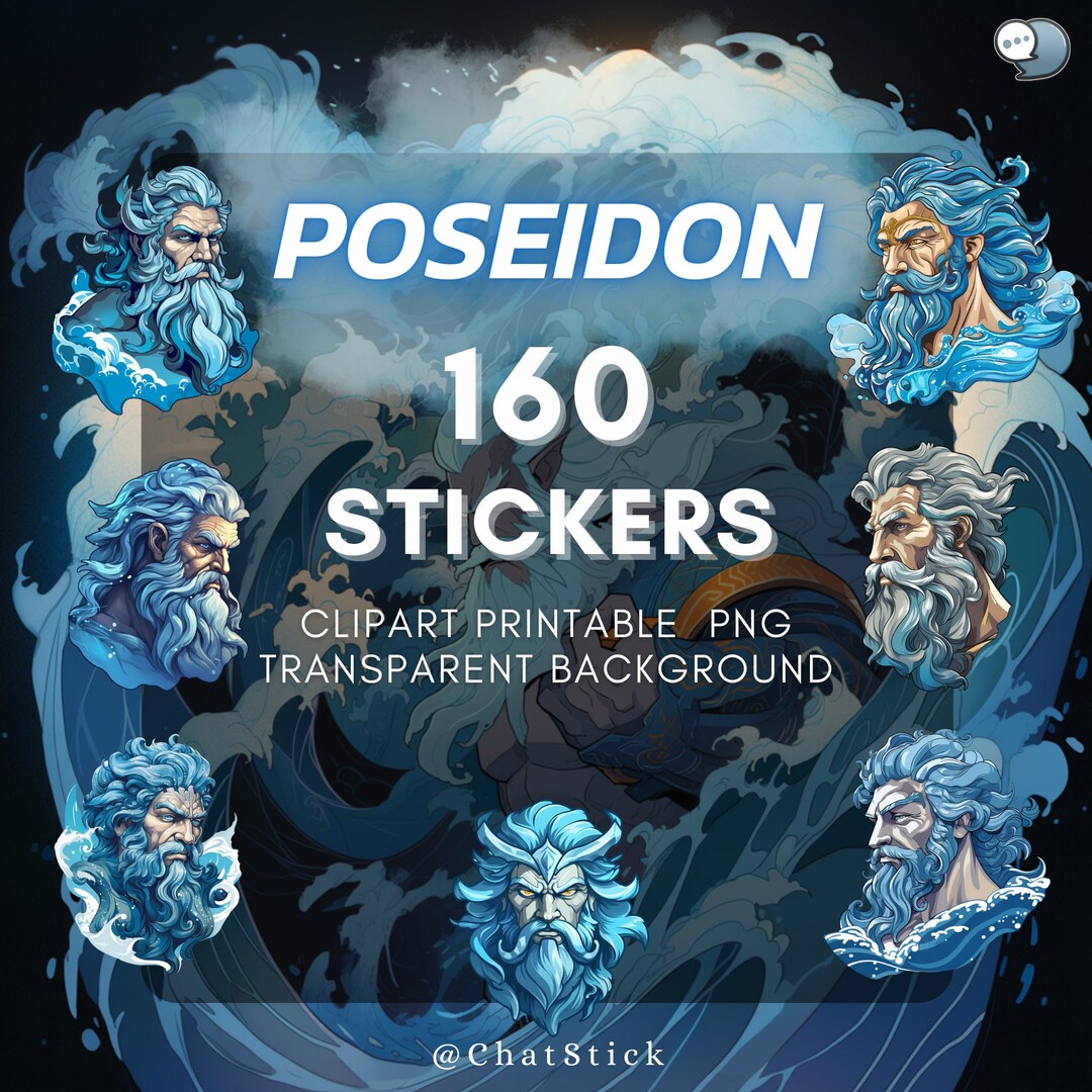 Poseidon Digital Sticker Clipart Mega Pack - 160 PNG Printable Cliparts ...