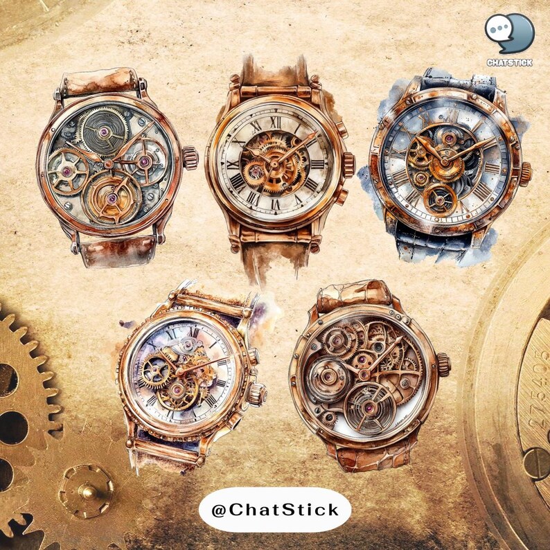 Steampunk Clocks & Timepieces Clipart - 160 Intricate Mechanical Clock ...