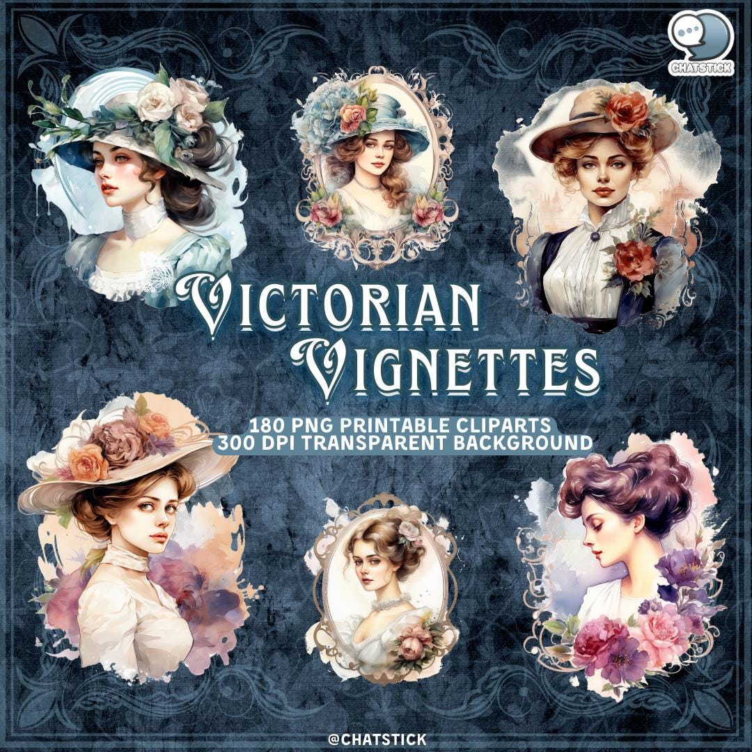 Victorian Vignettes: 180 PNG Cliparts of Small, Detailed Scenes of ...