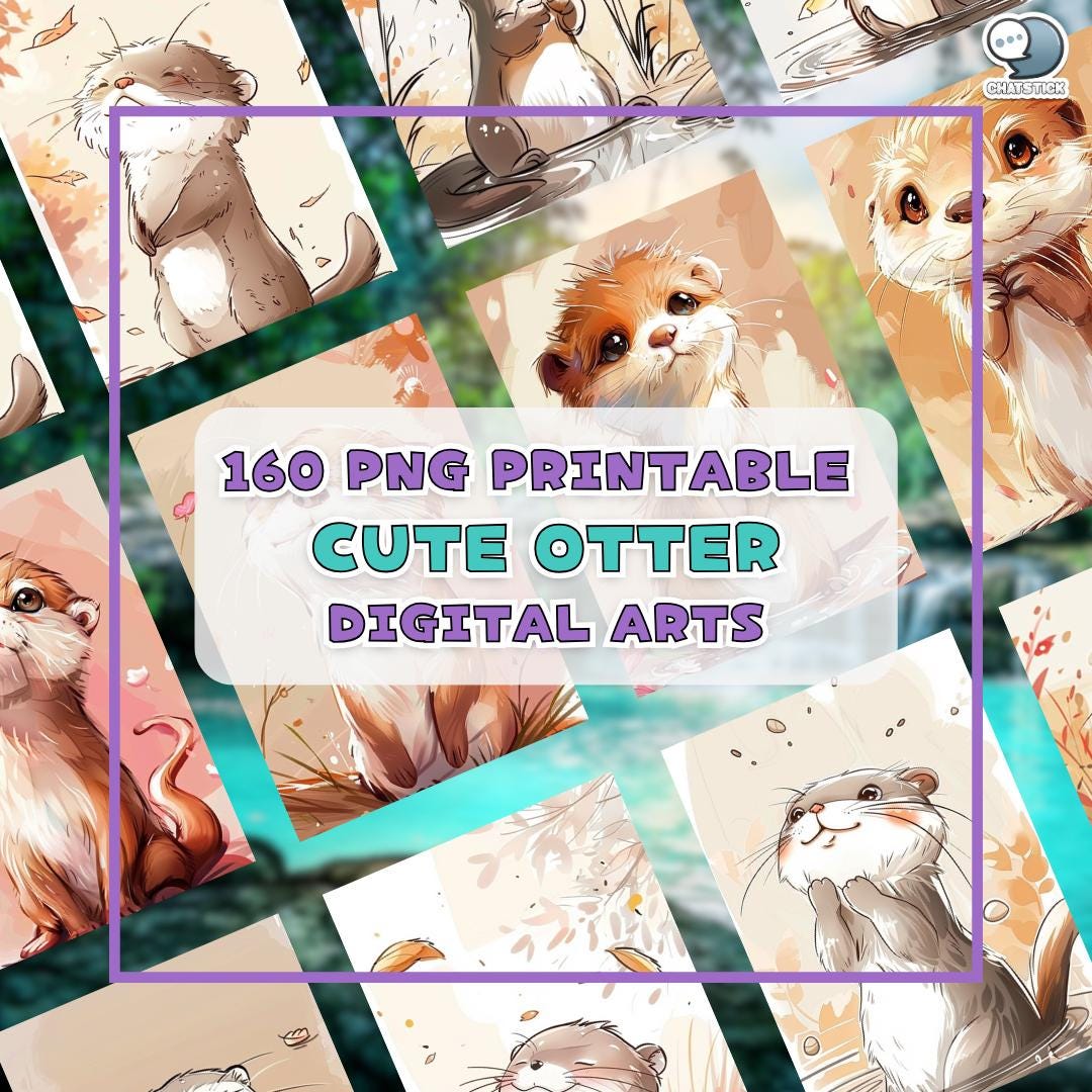 Cute Otter Digital Art Poster & Wallpaper Mega Pack – 160 PNG Prints ...