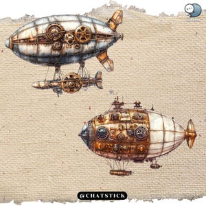 Steampunk Blimps Clipart - 160 Vintage Airships PNG, Retro Flying ...