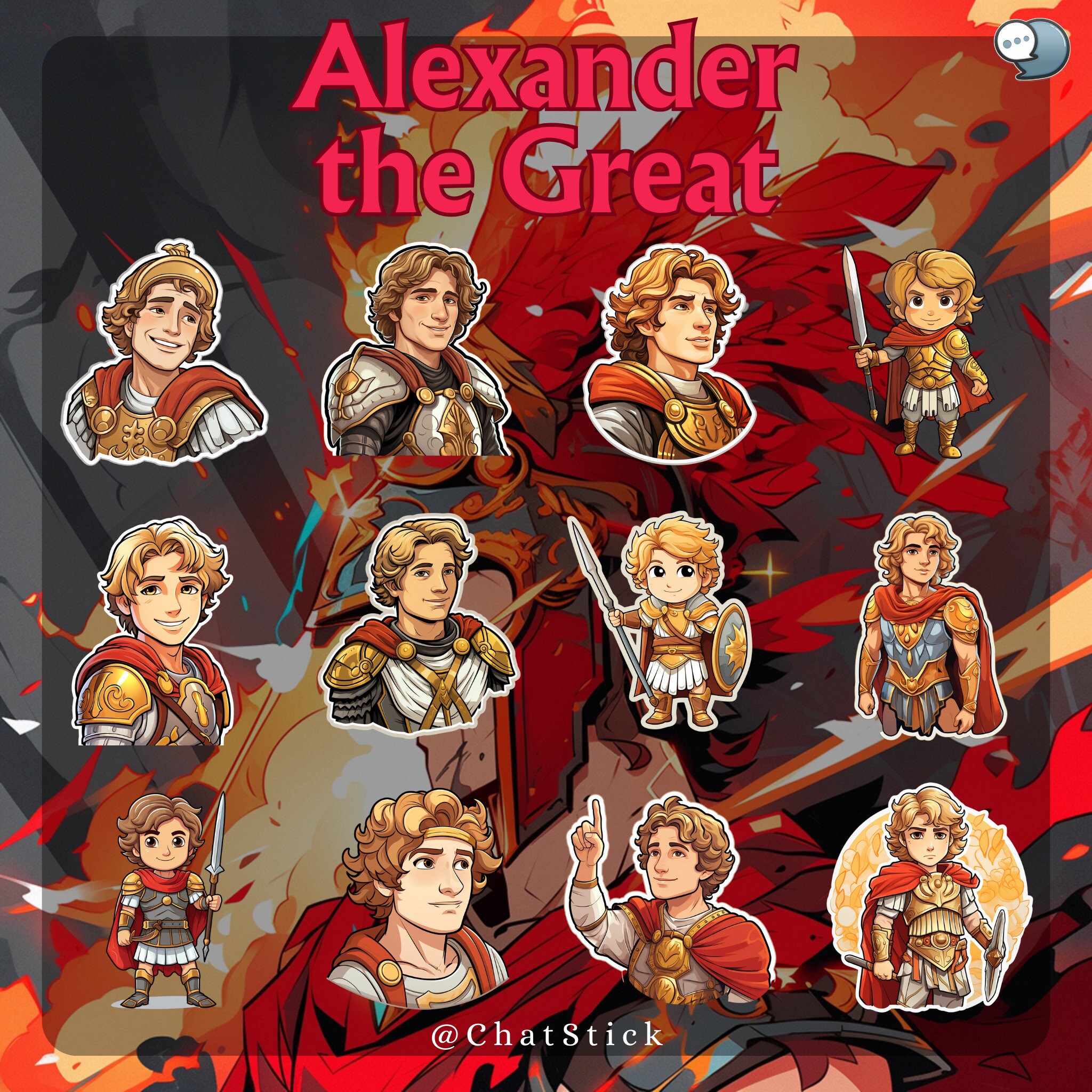 Alexander the Great Stickers: 80 Digital Clipart Pack in PNG, JPG, SVG ...
