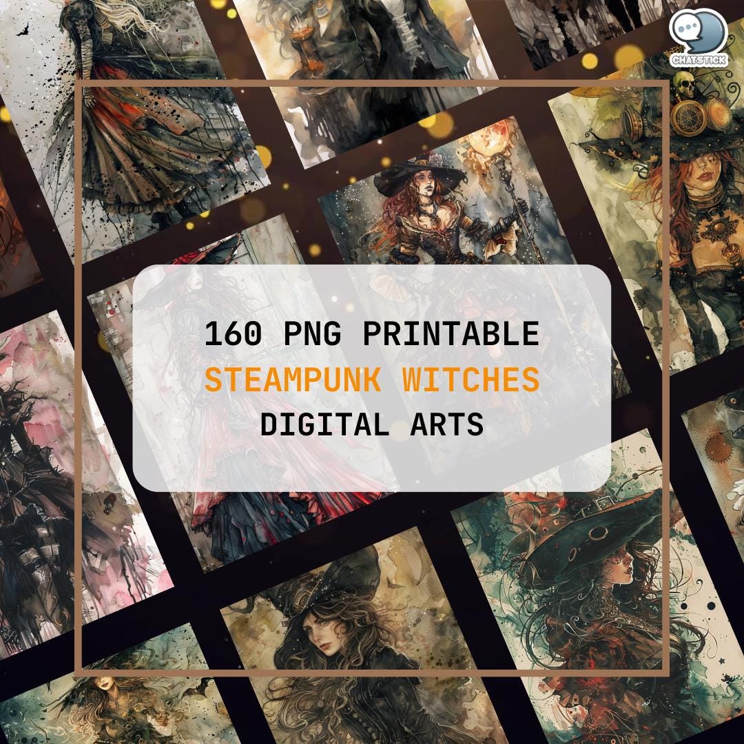 Steampunk Witches: 160 Printable Digital Art Posters | Fantasy Wall Art ...