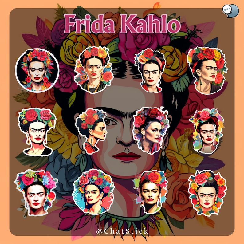 Frida Kahlo Inspired Digital Sticker Clipart Mega Pack | 196 Unique ...