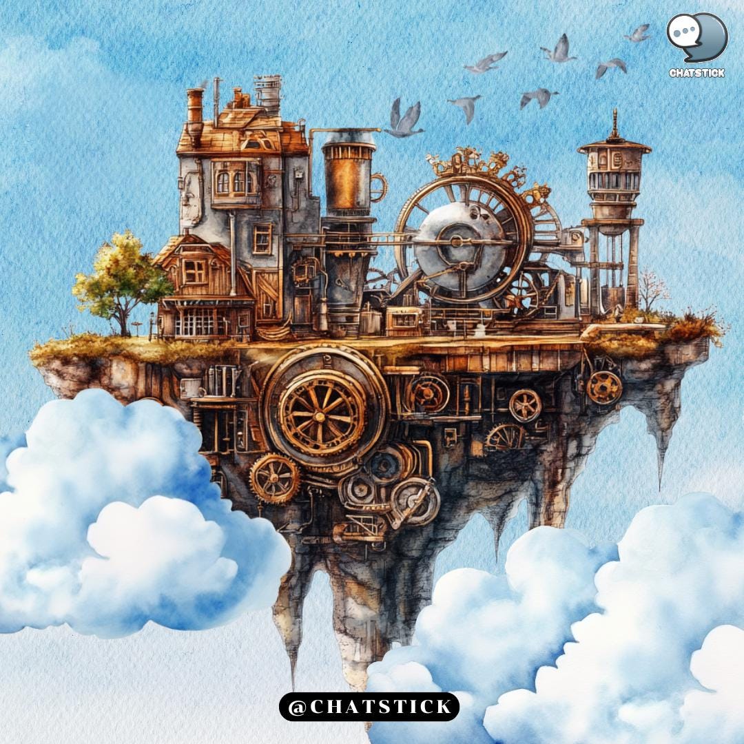 Steampunk Floating Islands Clipart - 160 Vintage Fantasy PNG Sky ...
