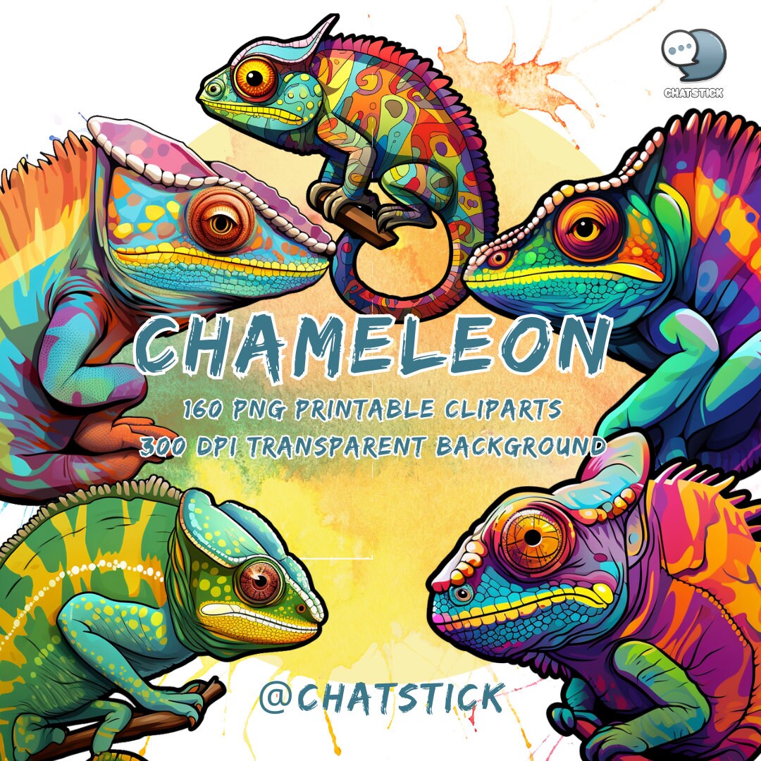 160 Chameleon Digital Stickers - Vibrant & Versatile PNG Clipart Pack ...