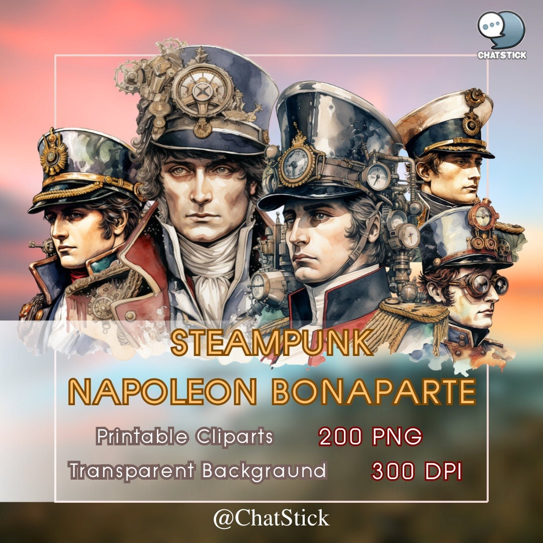 200 Steampunk Napoleon Bonaparte Watercolor Clipart Pack - PNG ...
