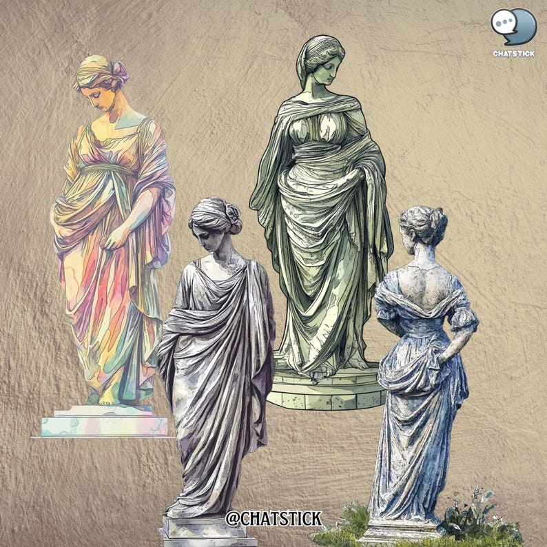 Victorian Garden Statues Clipart - 160 PNG Watercolor Antique Statues ...