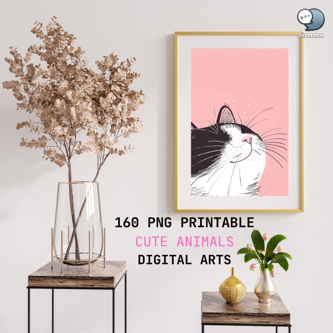 Pack of 160 Cute Animal Digital Art Posters, Wall Art Prints, and ...
