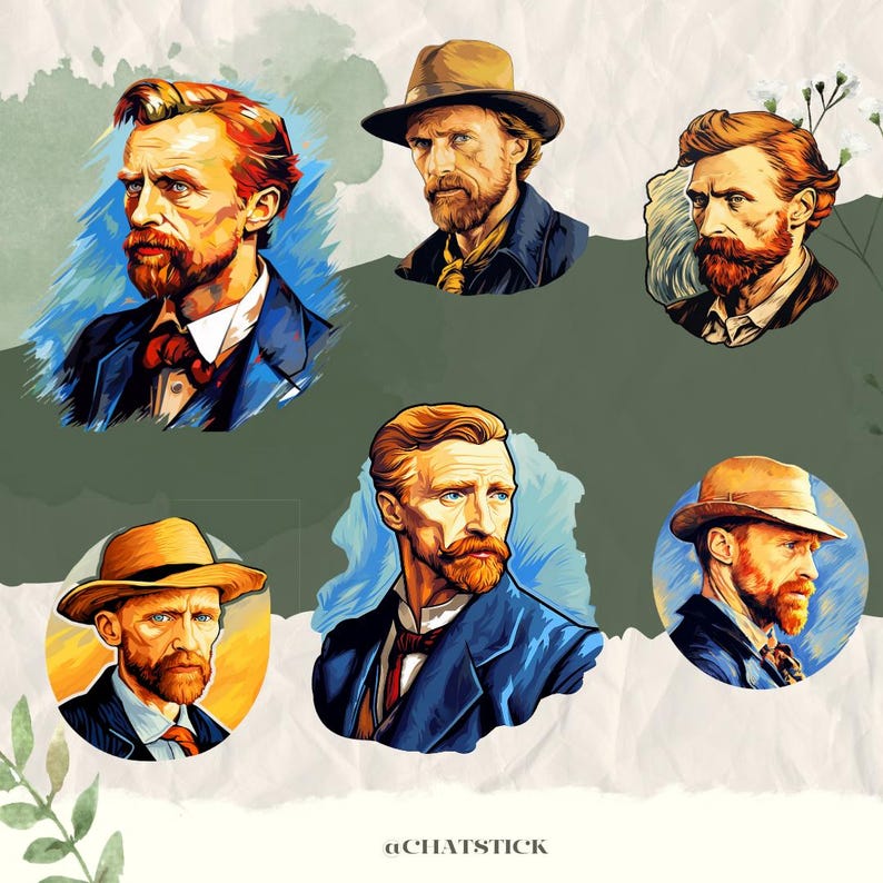 Vincent Van Gogh Digital Stickers Pack - 144 PNG Cliparts for Printable ...