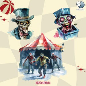 160 Zombie Carnival Barker Clipart Bundle - Creepy Carnival Undead Pngs ...