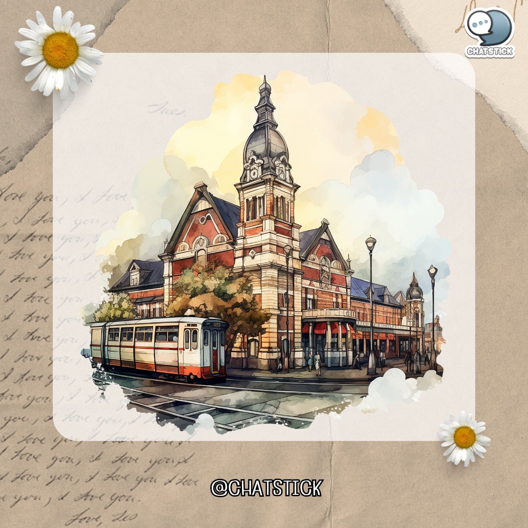 Vintage Train Stations Watercolor Clipart Mega Pack 120 PNG Prints ...
