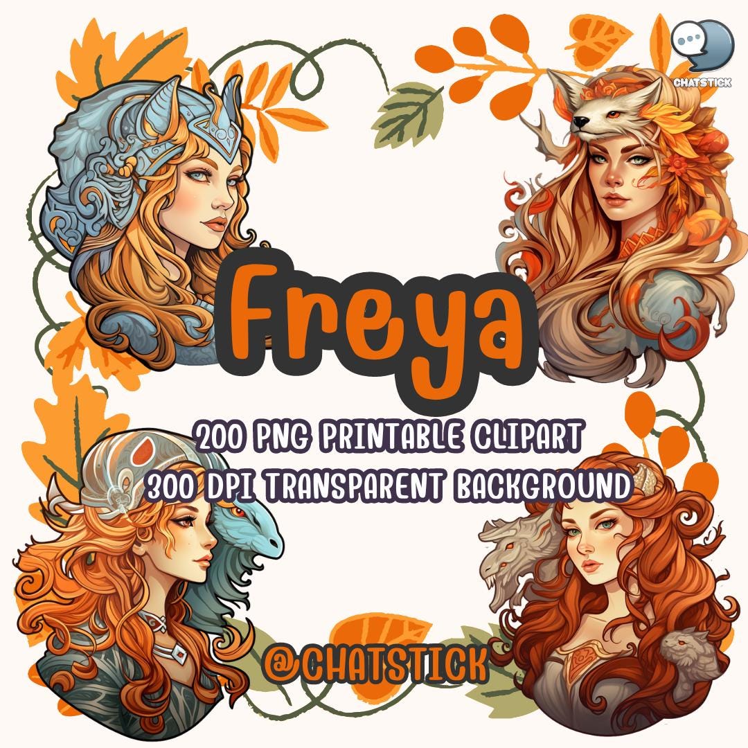 200 Freya Norse Mythology Digital Sticker Clipart Pack - Goddess of ...